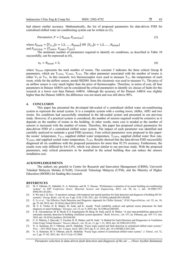 Parameter Selection In Data Driven Fault Detection And Diagnosis Of The Air Conditioning System