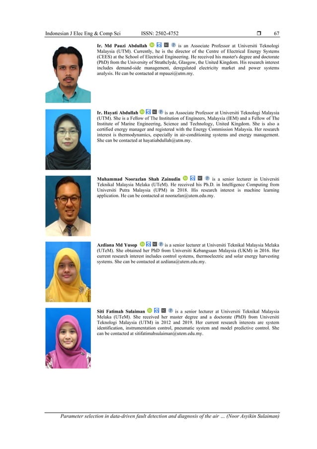 Parameter Selection In Data Driven Fault Detection And Diagnosis Of The Air Conditioning System