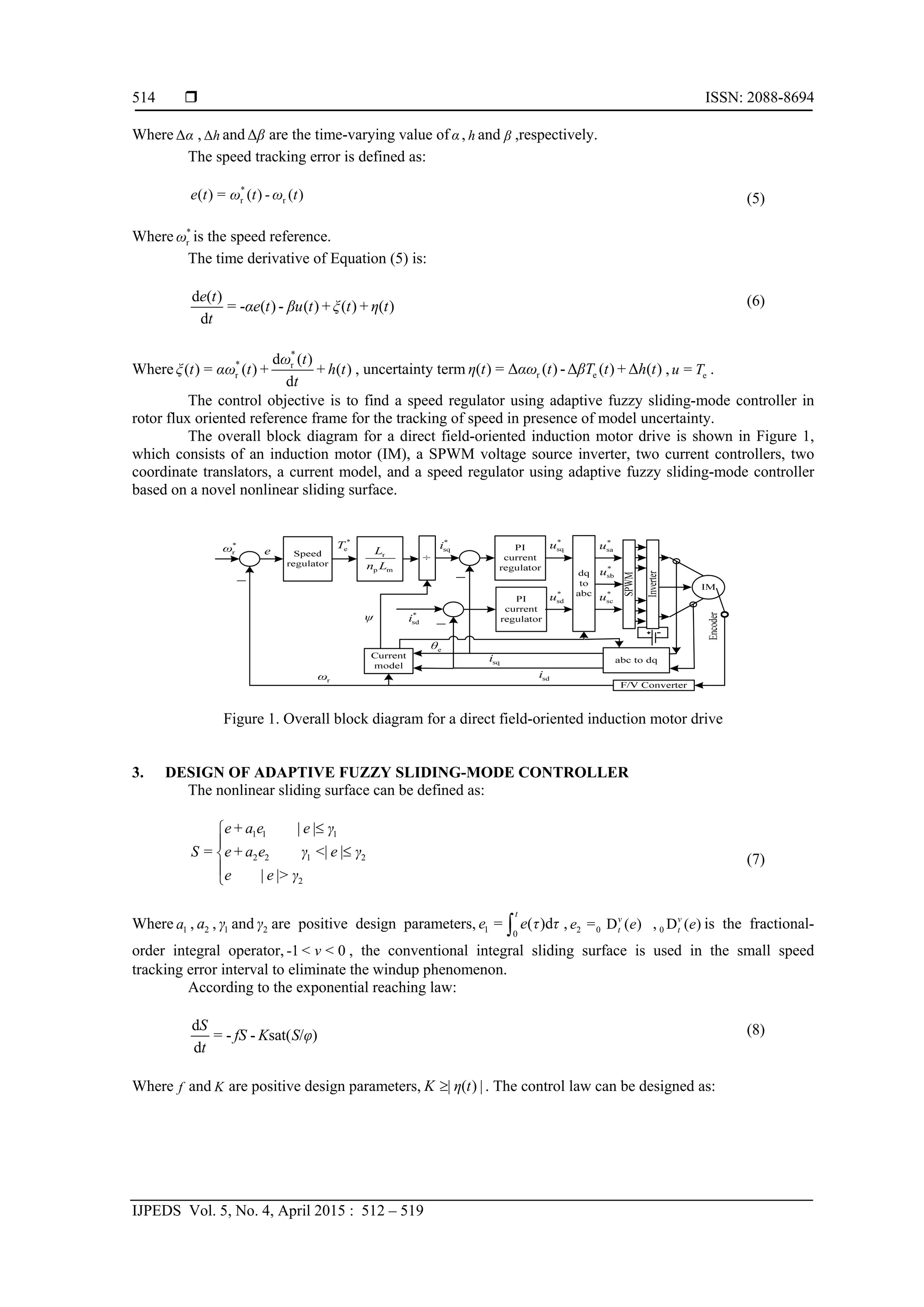 Adaptive Fuzzy Integral Sliding-Mode Regulator for Induction Motor Using Nonlinear Sliding ...