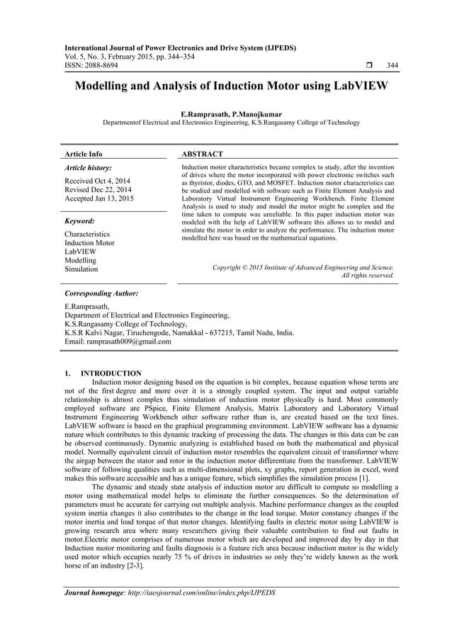 Modelling and Analysis of Induction Motor using LabVIEW | PDF