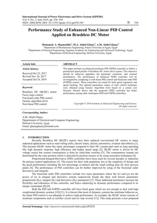 Performance Study of Enhanced Non-Linear PID Control Applied on Brushless DC Motor | PDF ...