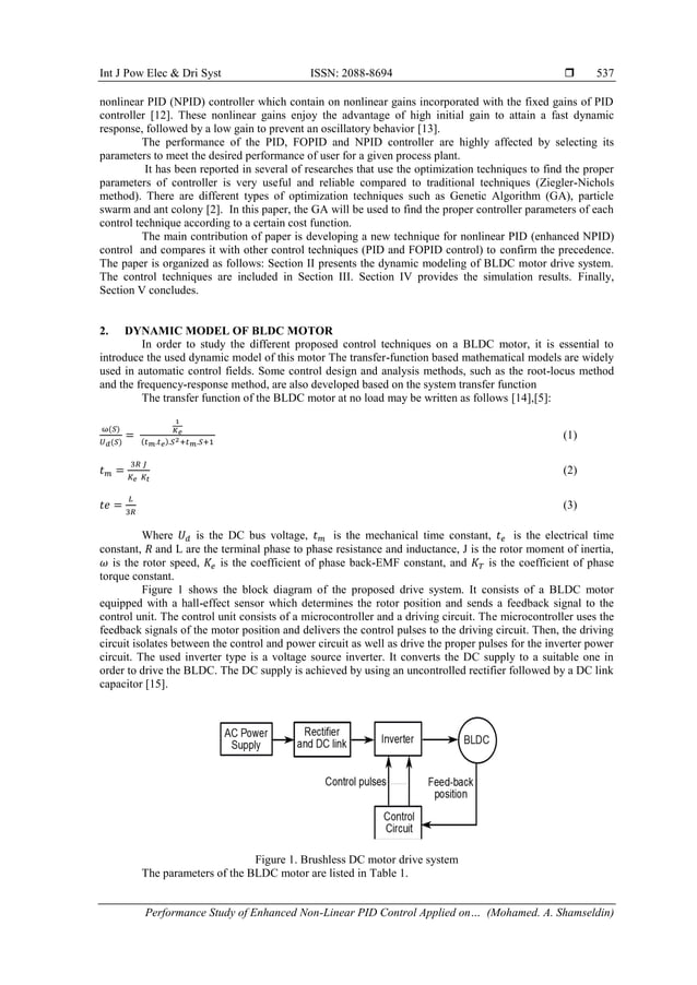 Performance Study of Enhanced Non-Linear PID Control Applied on Brushless DC Motor | PDF ...
