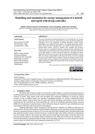 Modelling and simulation for energy management of a hybrid microgrid with droop controller | PDF