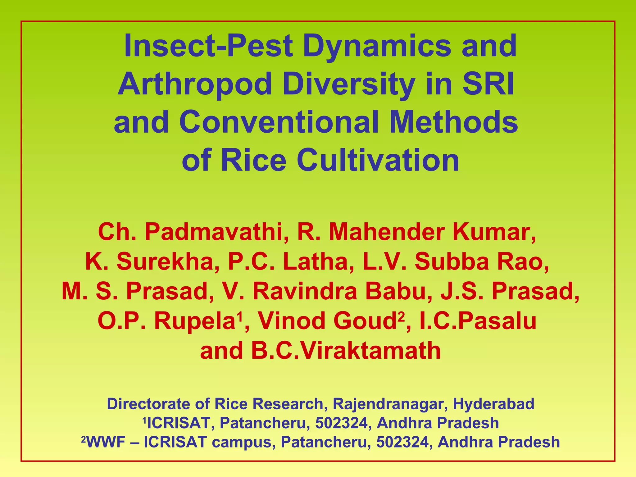 0728 Insect-Pest Dynamics and Arthropod Diversity in SRI and ...