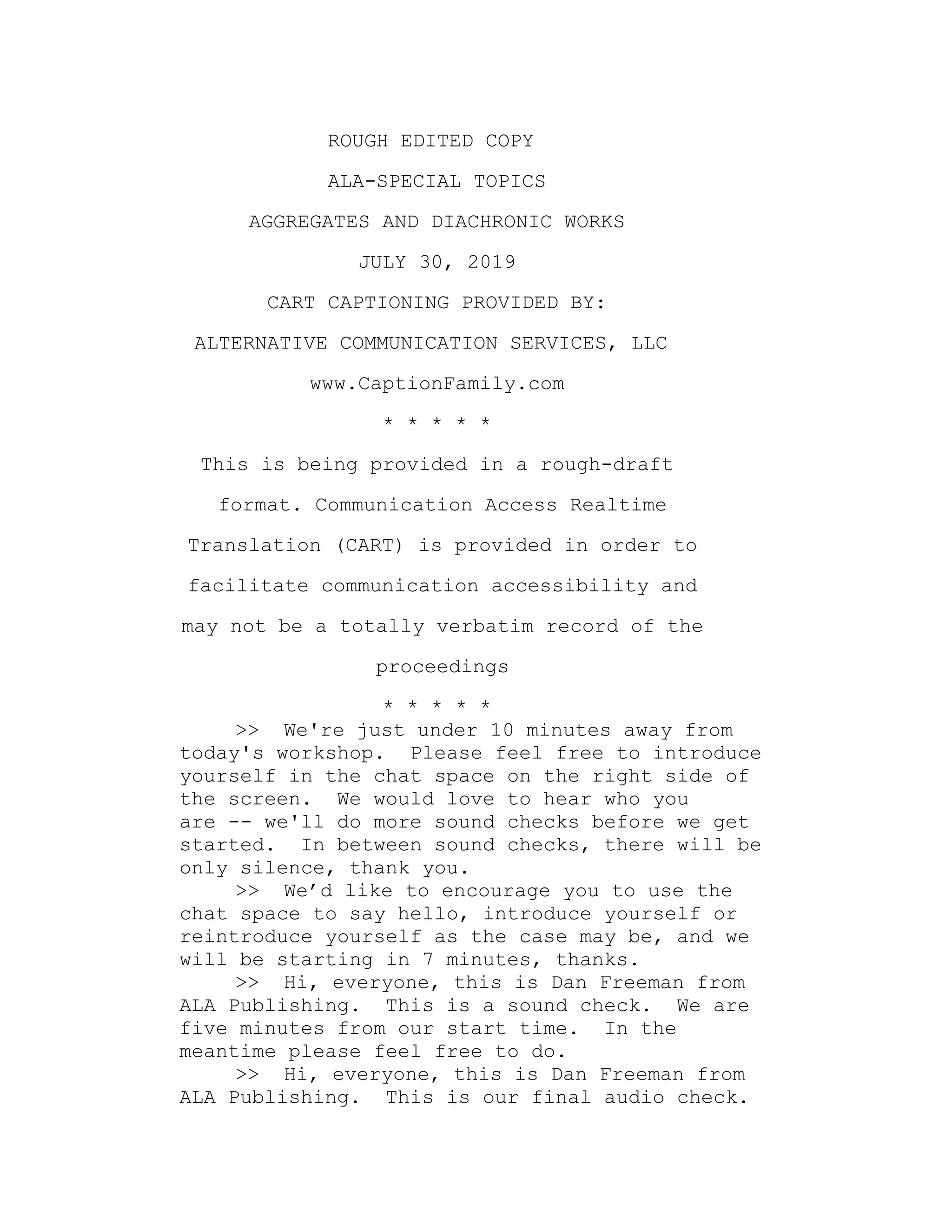 Special Topics: Aggregates and Diachronic Works (Transcript) | RTF