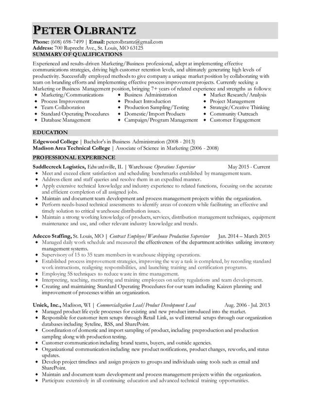Peter Olbrantz Resume | PDF