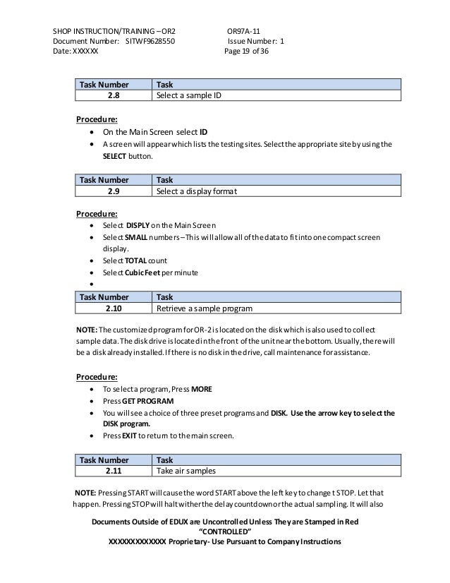 Technical Process Instruction Work Sample