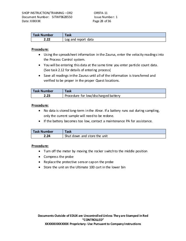 Technical Process Instruction Work Sample