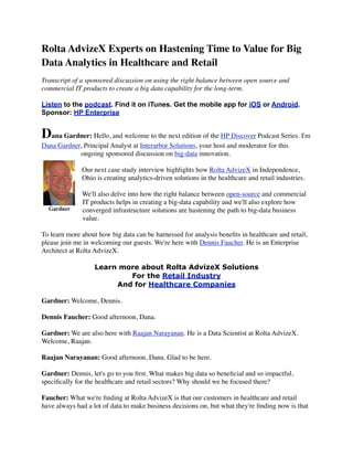 Rolta AdvizeX Experts on Hastening Time to Value for Big Data Analytics in Healthcare and Retail ...