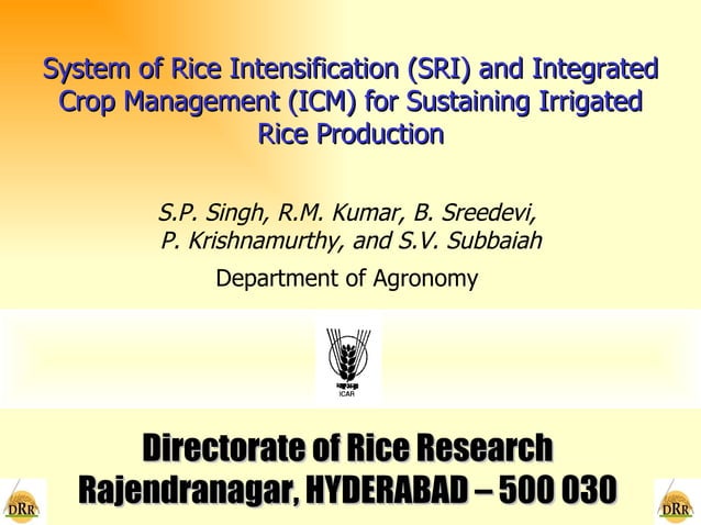 0733 System of Rice Intensification (SRI) and Integrated Crop Management (ICM) for Sustaining ...