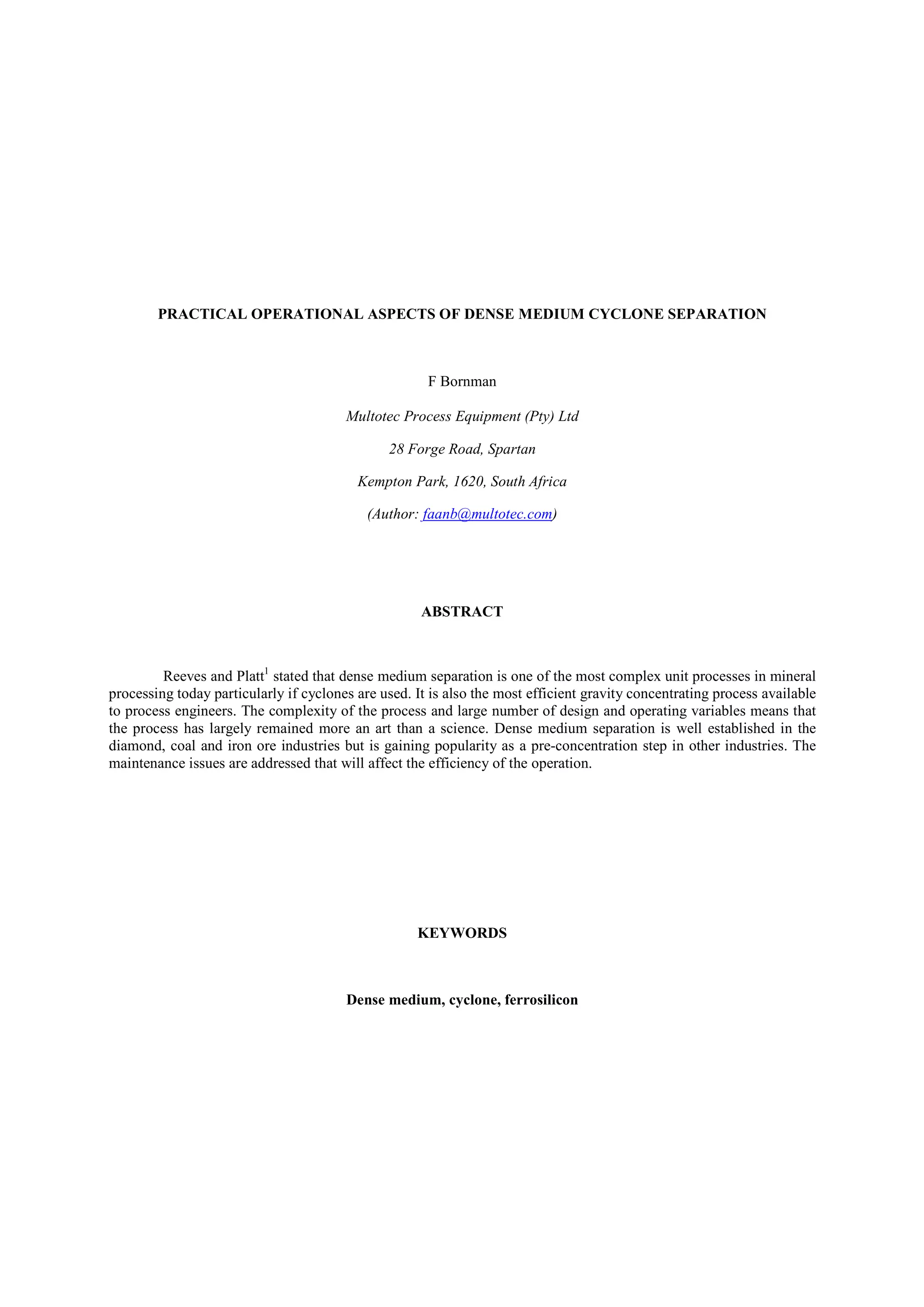 practical-operational-aspects-of-dense-medium-cyclone-separation-9f775 ...