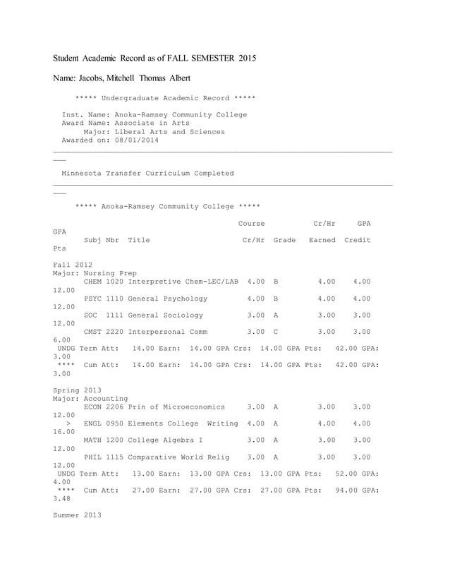 AR_Transcript | DOCX | Undergraduate Education | College Education