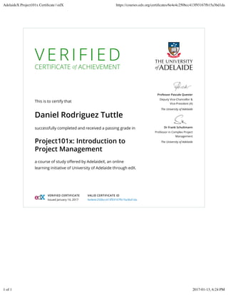 AdelaideX Project101x Certificate | edX | PDF