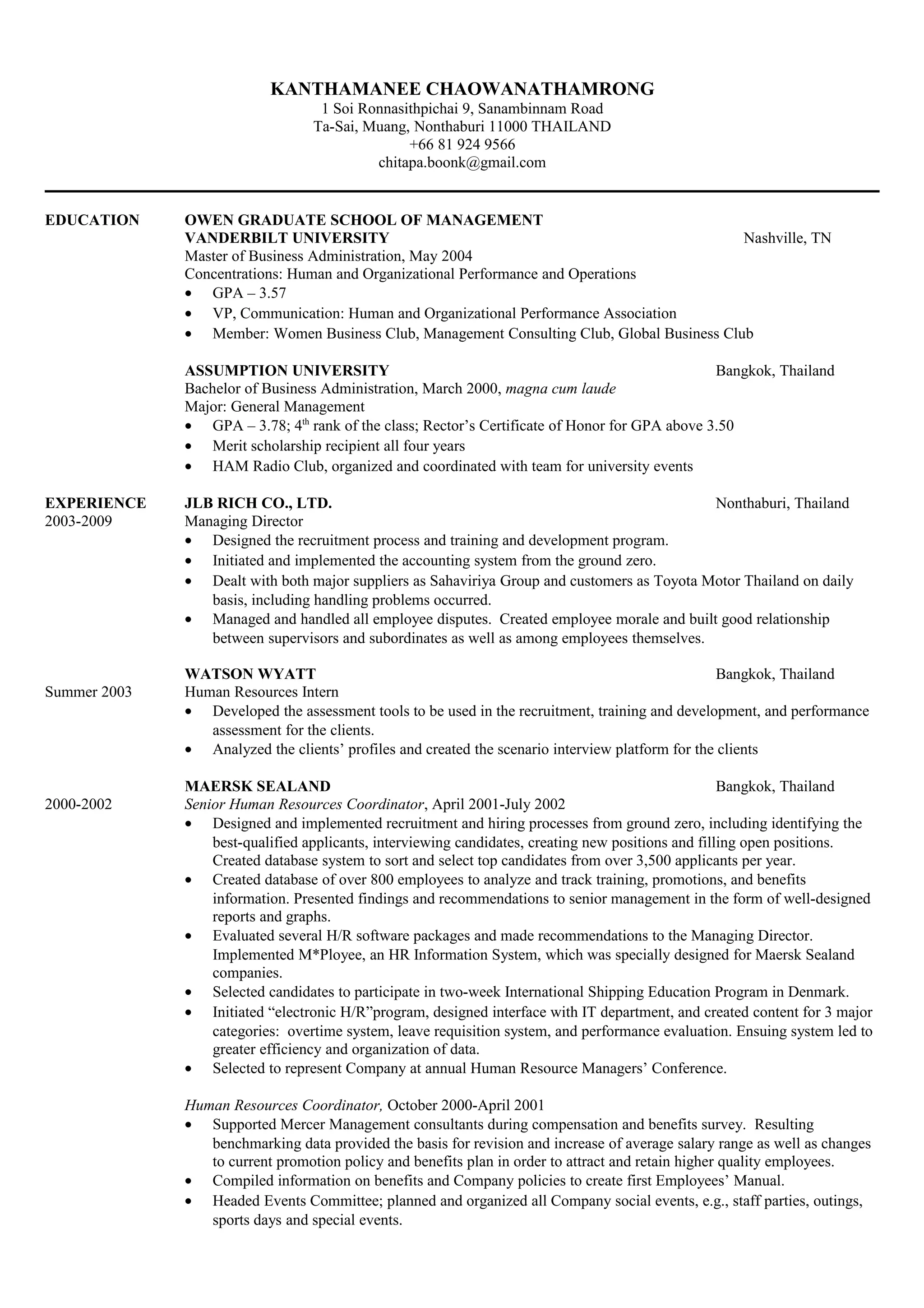 Resume - Kanthamanee Chaowanathamrong | DOC