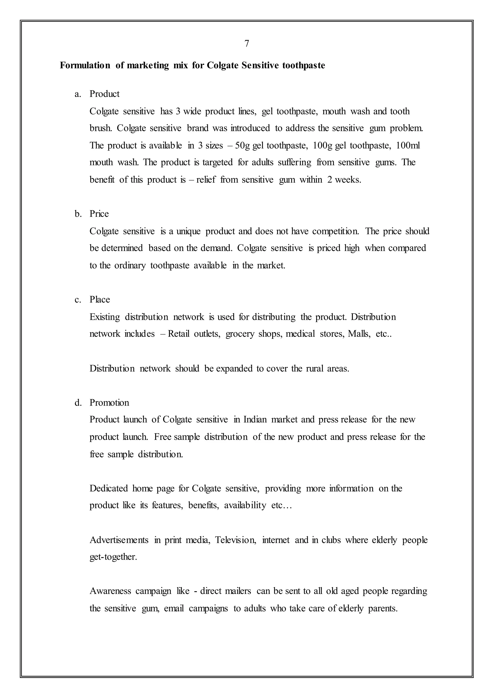 SWOT Analysis and formulation of Marketing Mix for Colgate sensitive | PDF