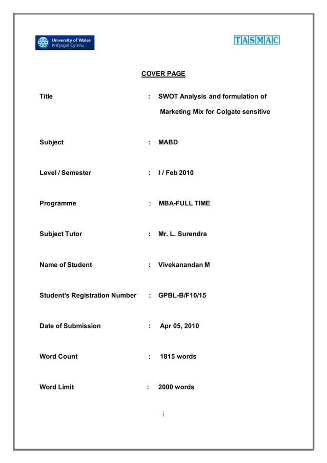 SWOT Analysis and formulation of Marketing Mix for Colgate sensitive | PDF