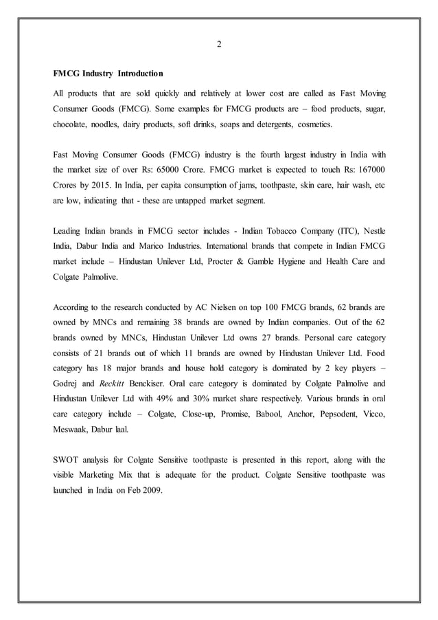 SWOT Analysis and formulation of Marketing Mix for Colgate sensitive | PDF