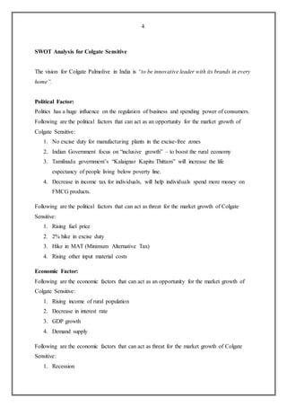 SWOT Analysis and formulation of Marketing Mix for Colgate sensitive | PDF