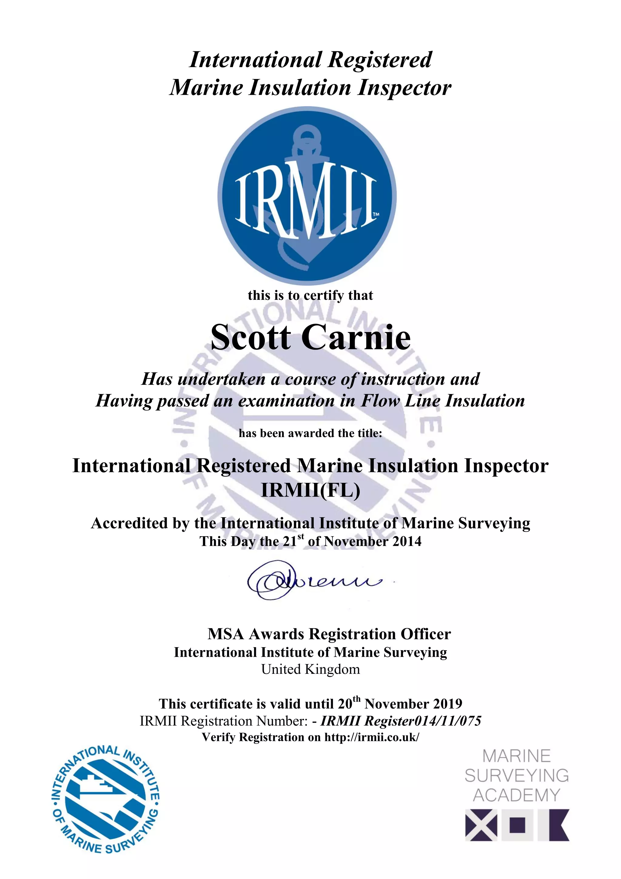 IRMII FL Certificate | PDF