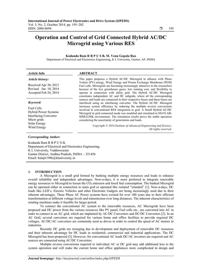 Operation And Control Of Grid Connected Hybrid Acdc Microgrid Using