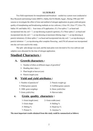 EFFECT OF TIME AND METHODS OF NITROGEN APPLICATION WITH TRANSPLANTED ...