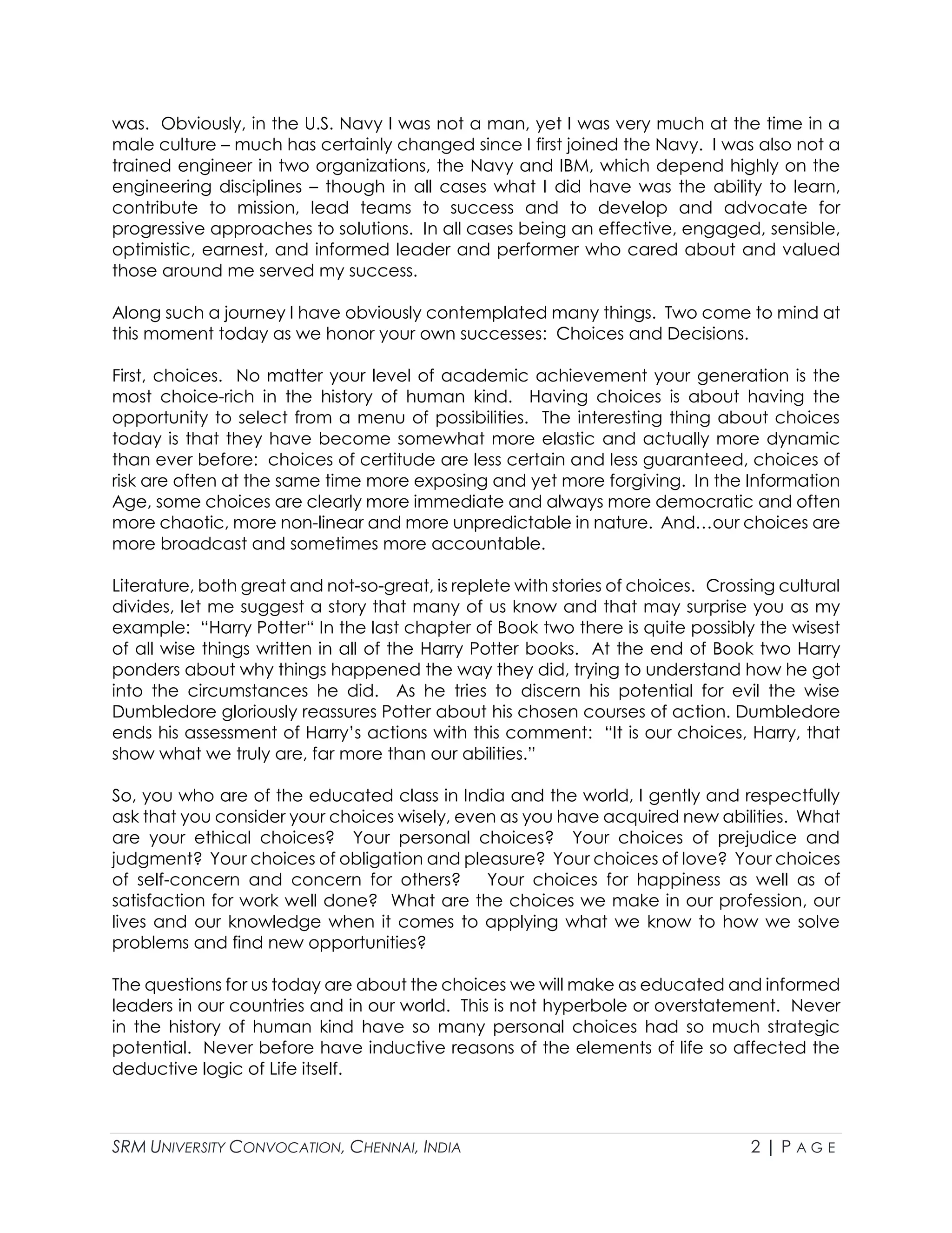 SRM Convocation - Rondeau Speech | PDF | Graduation | Personal ...