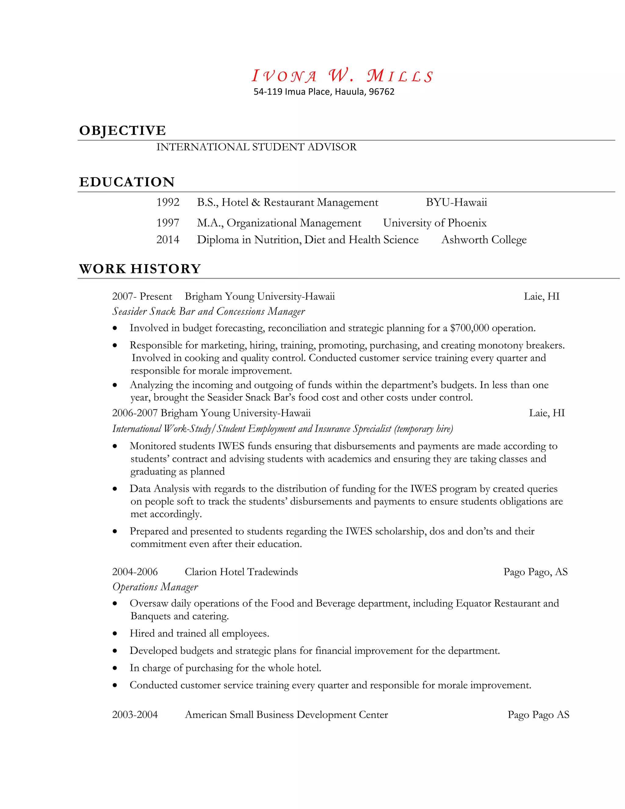 Ivona's Resume ISA | PDF | Business Administration | Business