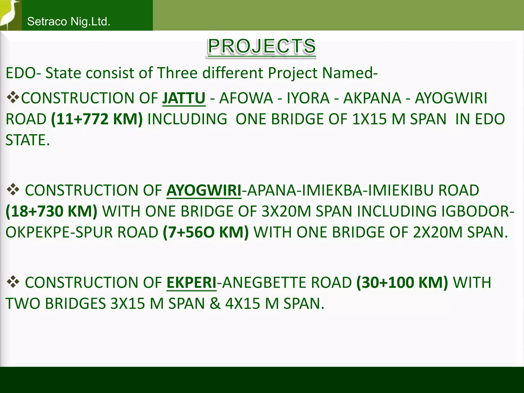Setraco EDO State project presentation | PPTX | Civil Engineering ...
