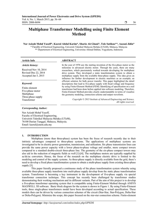 Multiphase Transformer Modelling Using Finite Element Method Pdf