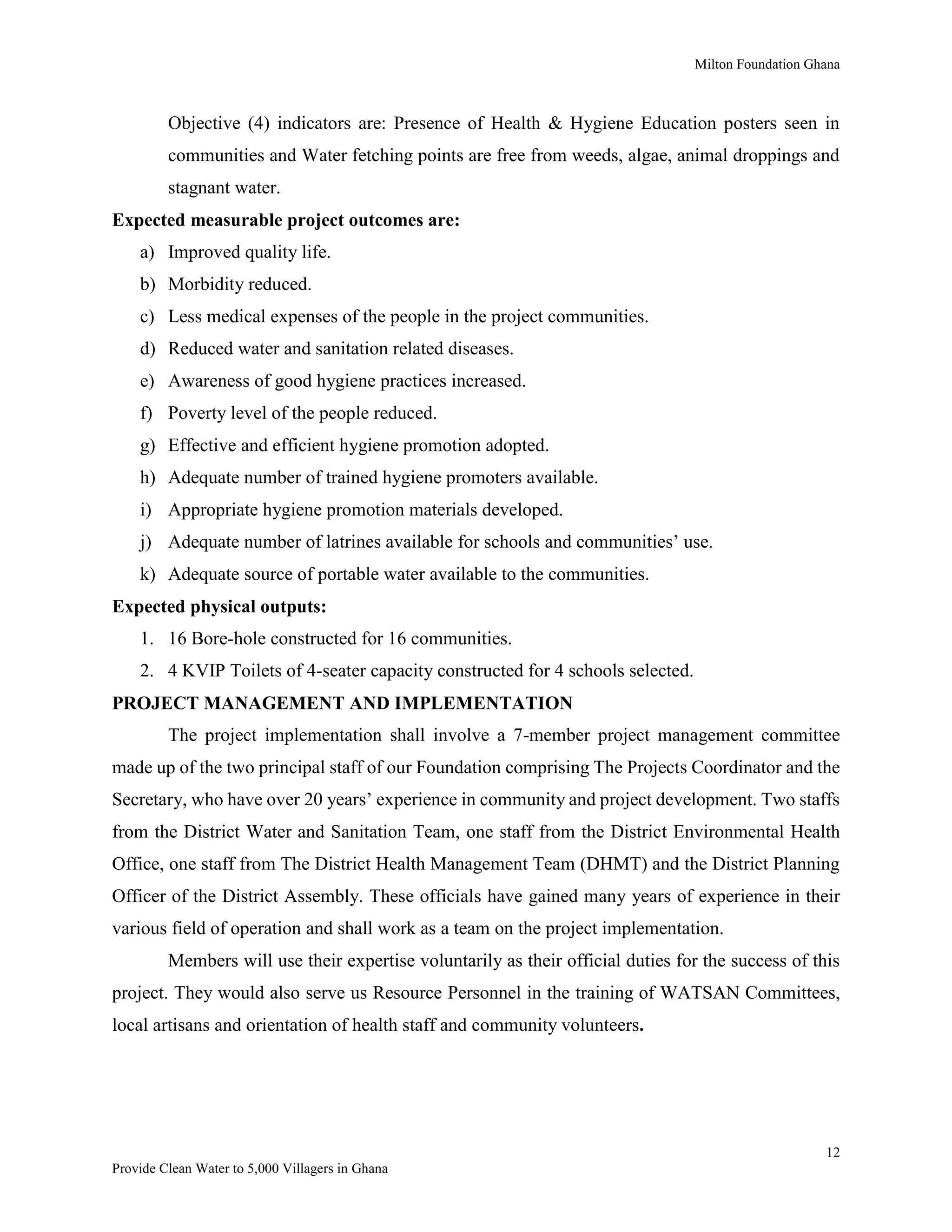 Milton Foundation Ghana Clean Water Project Proposal December 2014 | PDF