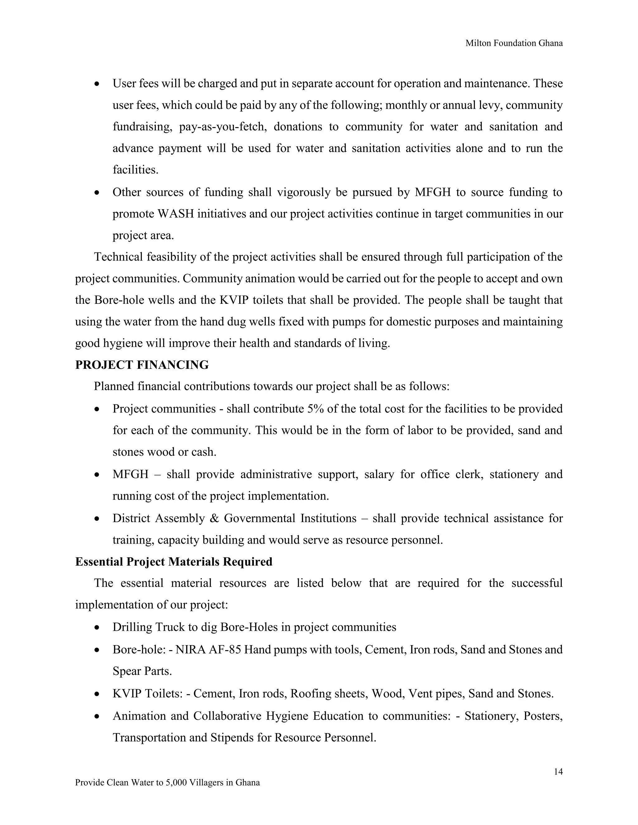 Milton Foundation Ghana Clean Water Project Proposal December 2014 | PDF