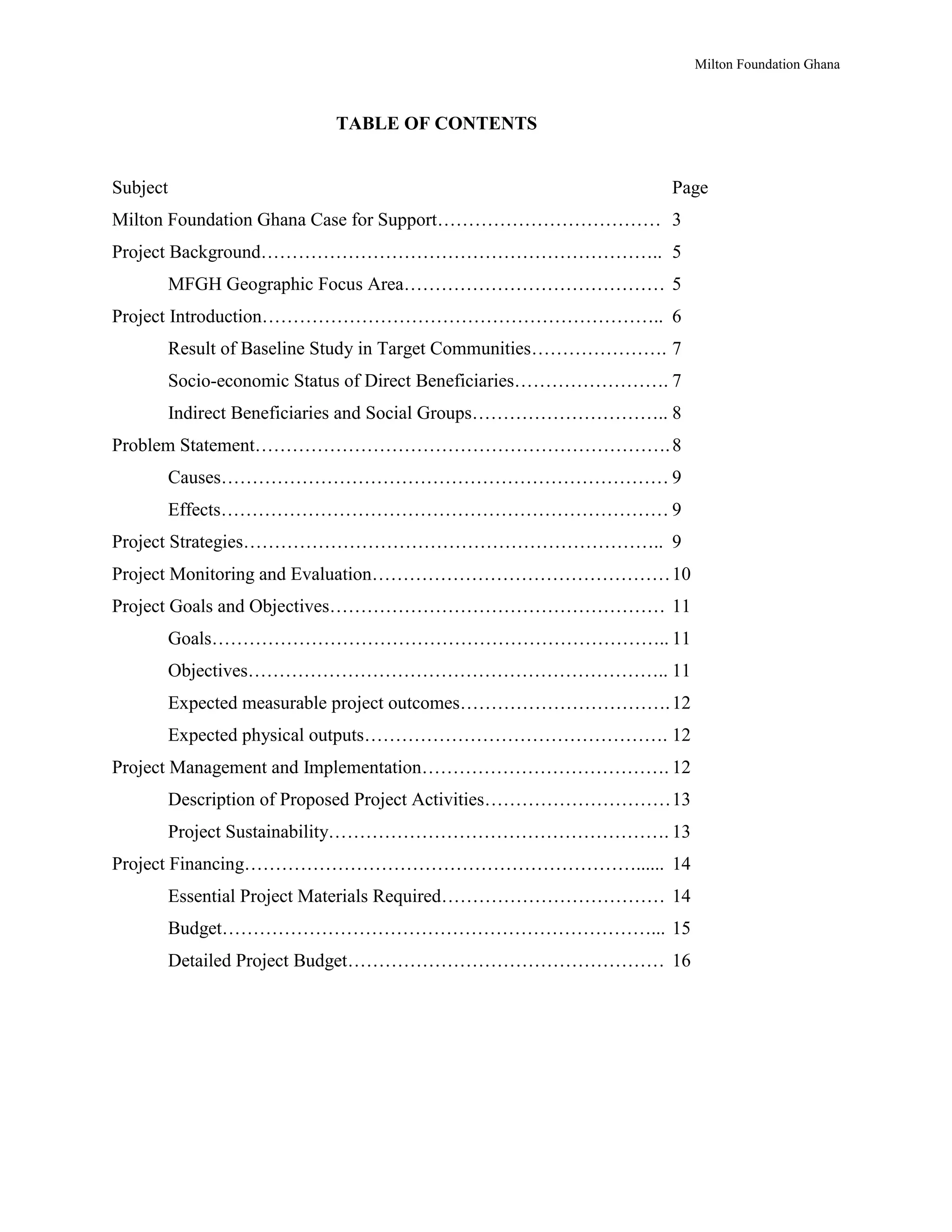Milton Foundation Ghana Clean Water Project Proposal December 2014 | PDF