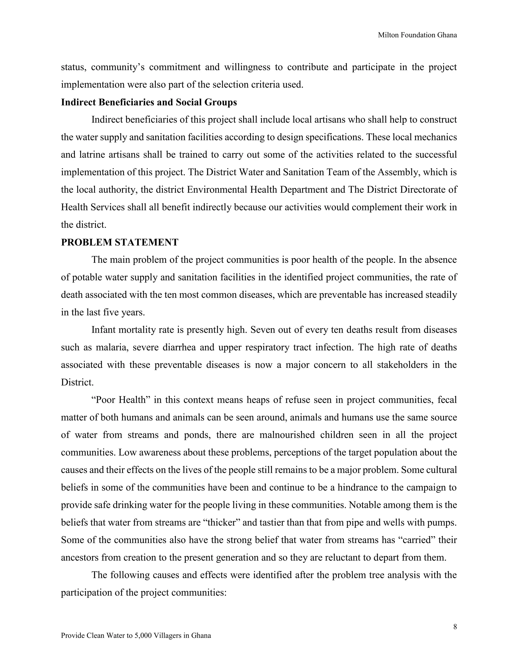 Milton Foundation Ghana Clean Water Project Proposal December 2014 | PDF