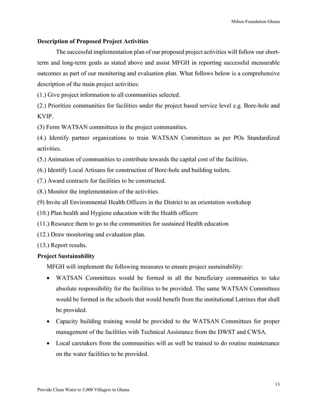 Milton Foundation Ghana Clean Water Project Proposal December 2014 | PDF
