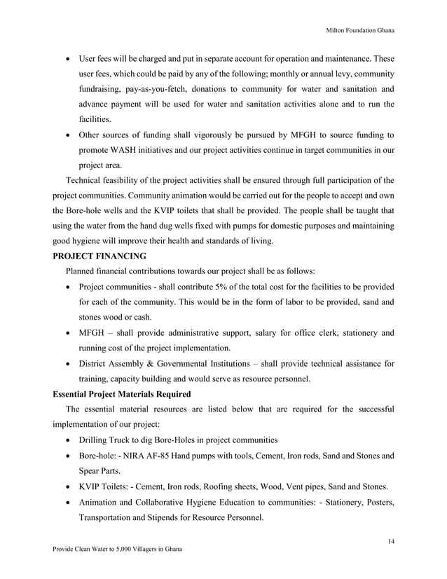 Milton Foundation Ghana Clean Water Project Proposal December 2014 | PDF