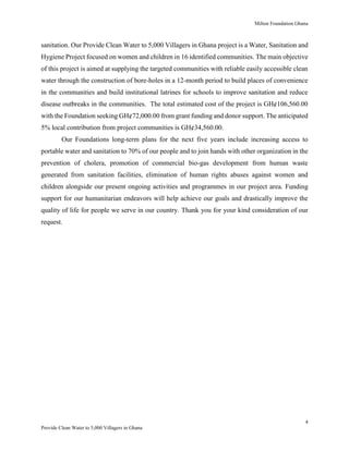Milton Foundation Ghana Clean Water Project Proposal December 2014 | PDF