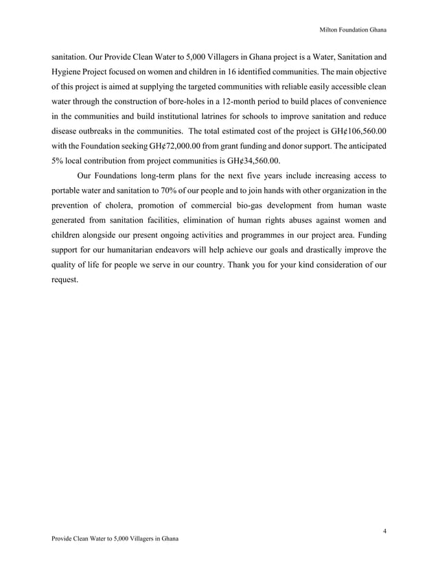 Milton Foundation Ghana Clean Water Project Proposal December 2014 | PDF