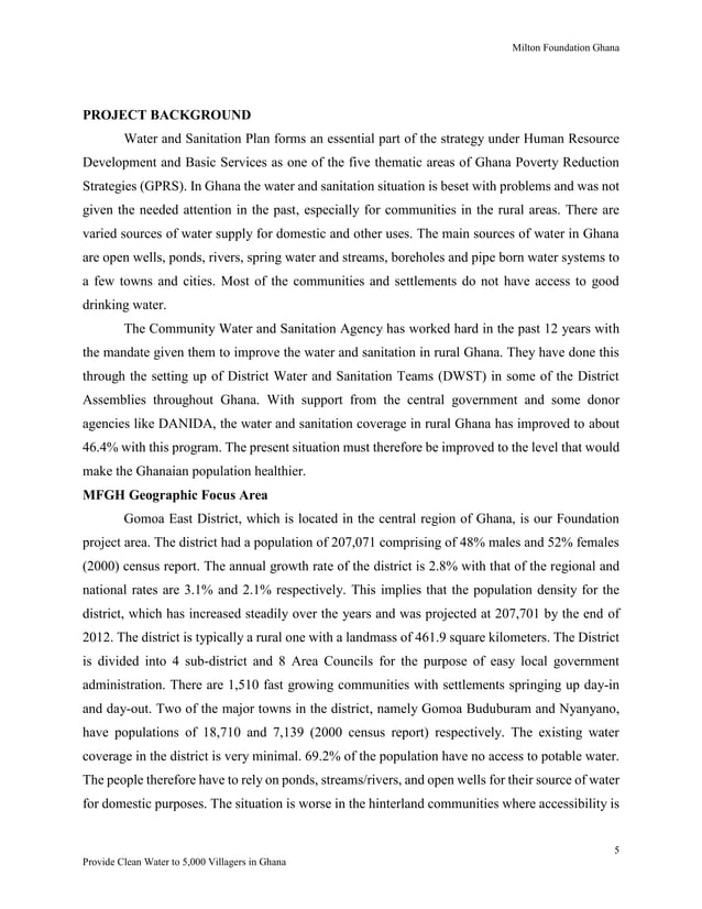 Milton Foundation Ghana Clean Water Project Proposal December 2014 | PDF