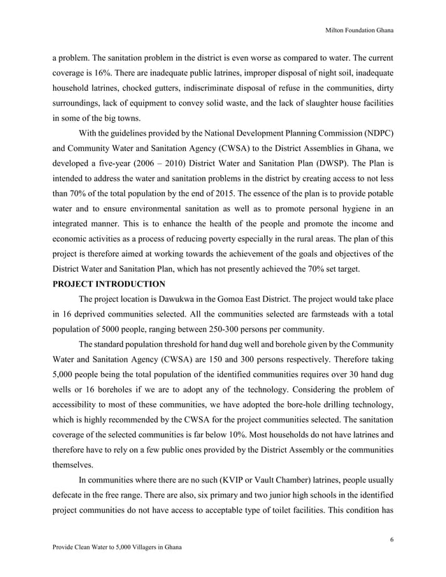 Milton Foundation Ghana Clean Water Project Proposal December 2014 | PDF
