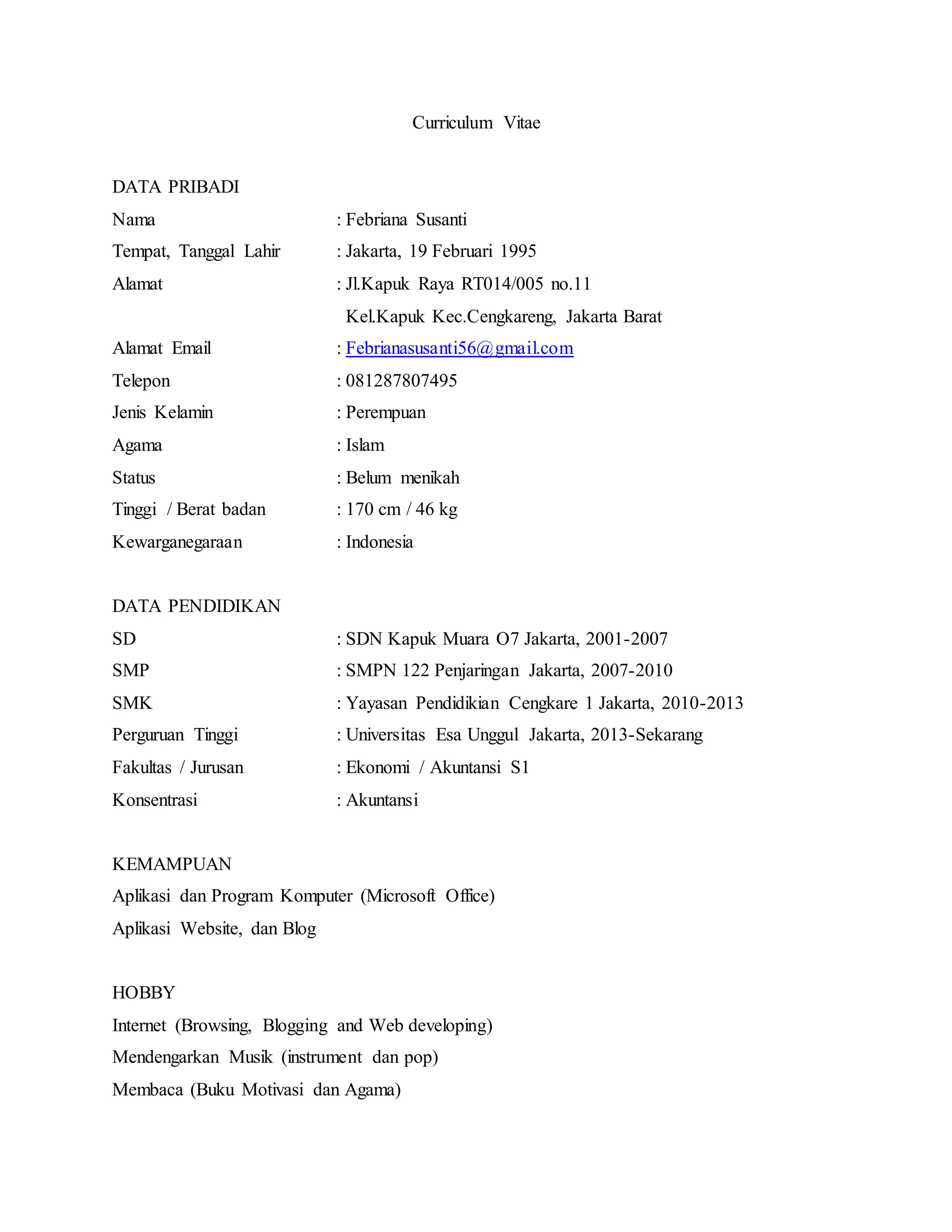 Curriculum Vitae Febriana | DOCX