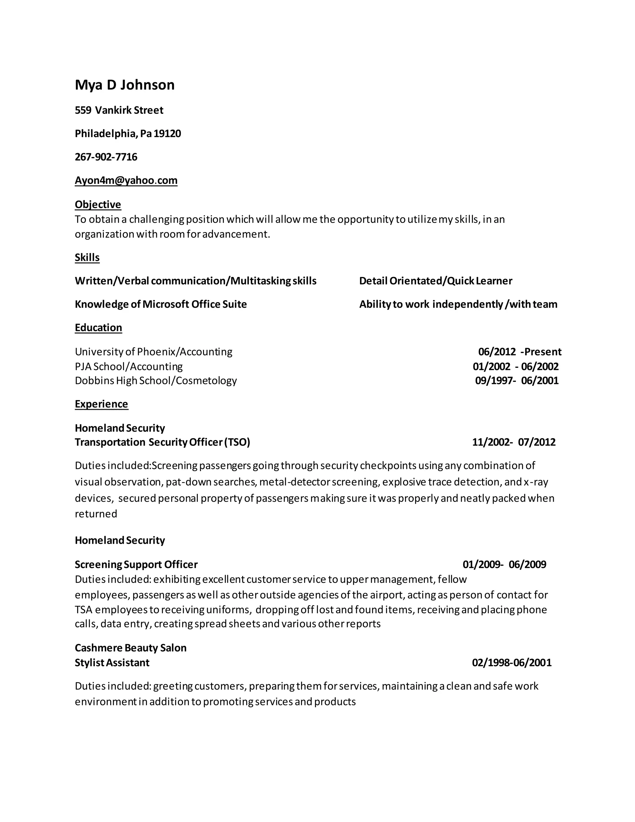 Mya Johnson Resume | PDF
