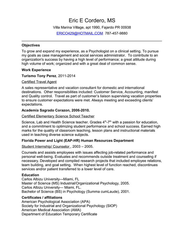 Eric E Corderoresumenov23 | DOC | Professional School | Postgraduate Education