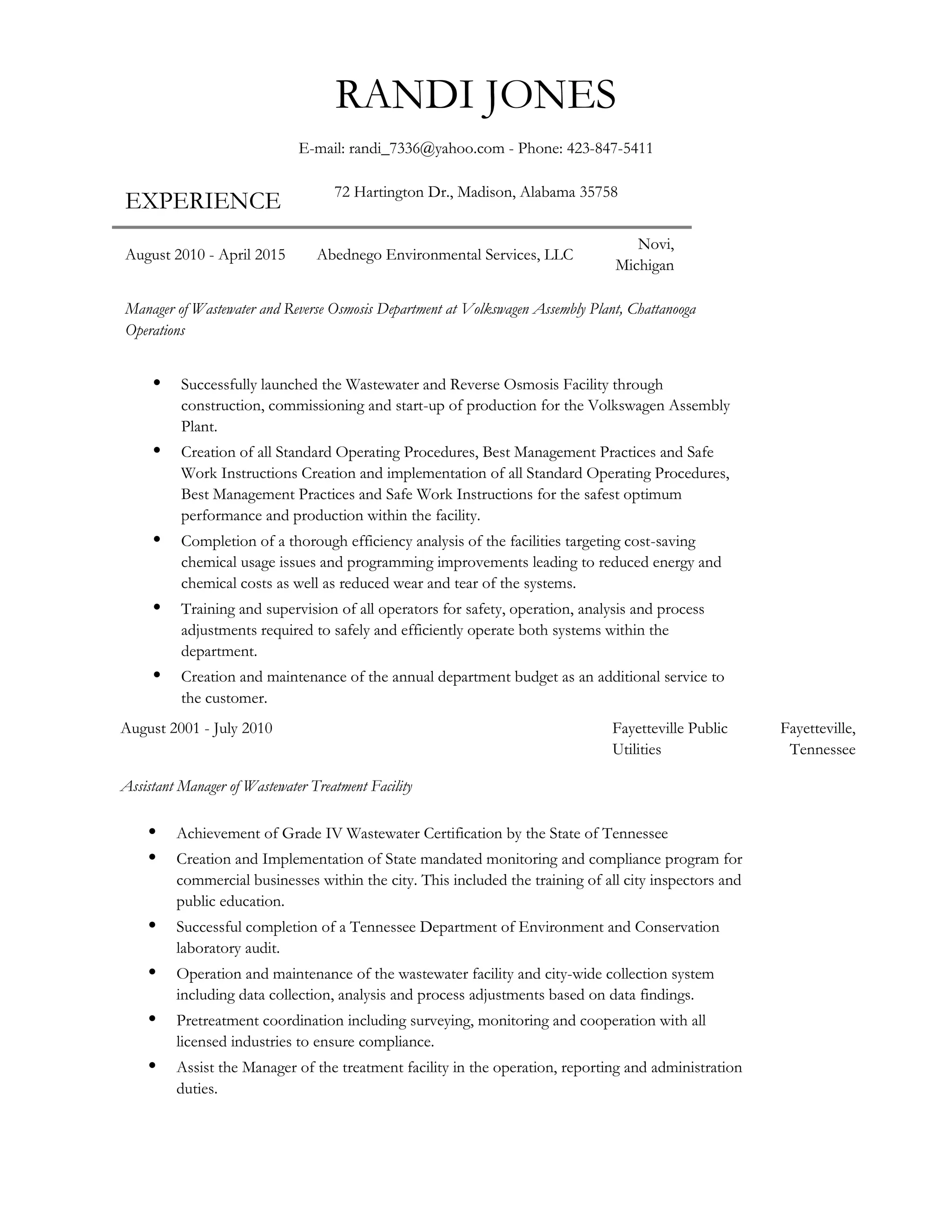 Randi Jones Management Specialist Resume | PDF