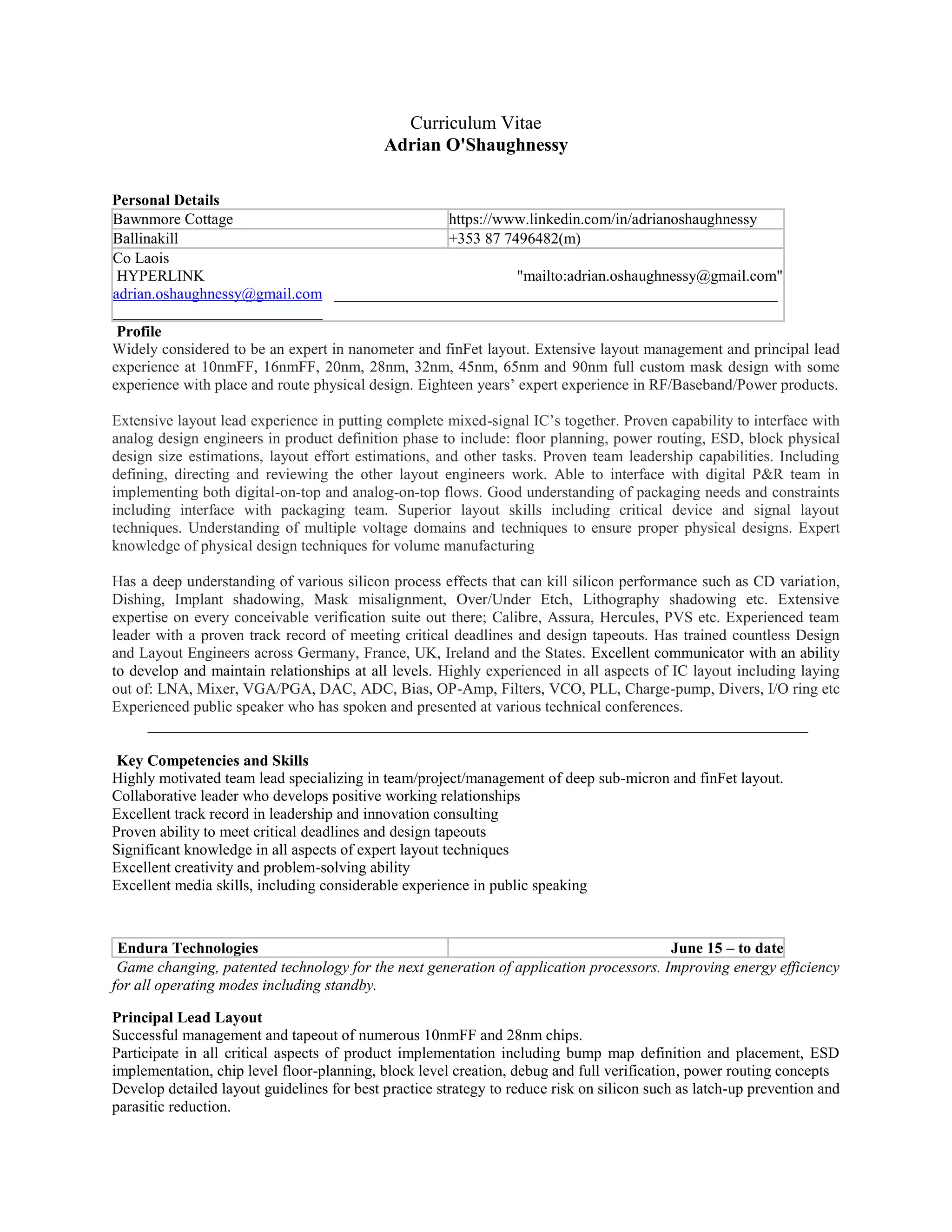 Adrian O'Shaughnessy CV 2017 | PDF