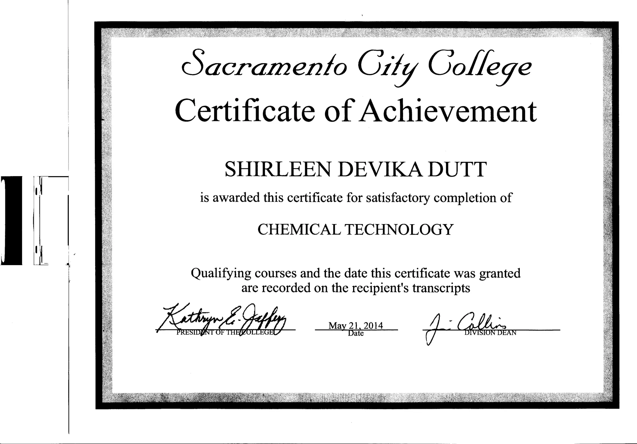 Chemical Technology certificate | PDF