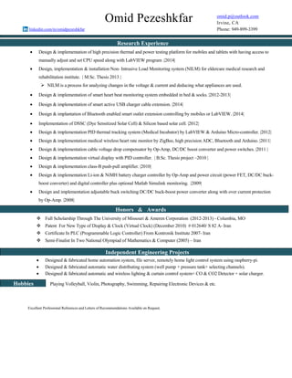 Omid Pezeshkfar Resume 2016 | PDF