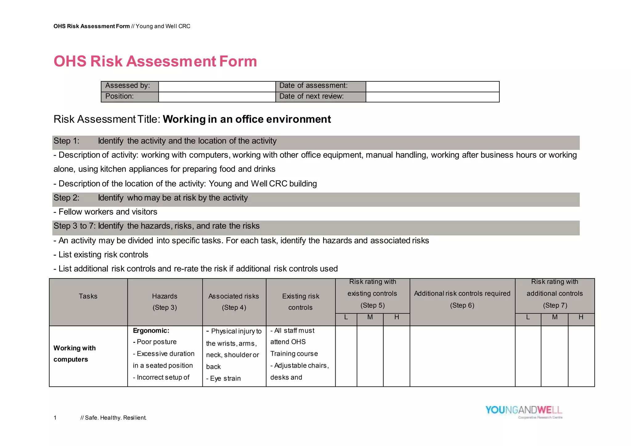 OHS Risk Assessment Form | DOCX