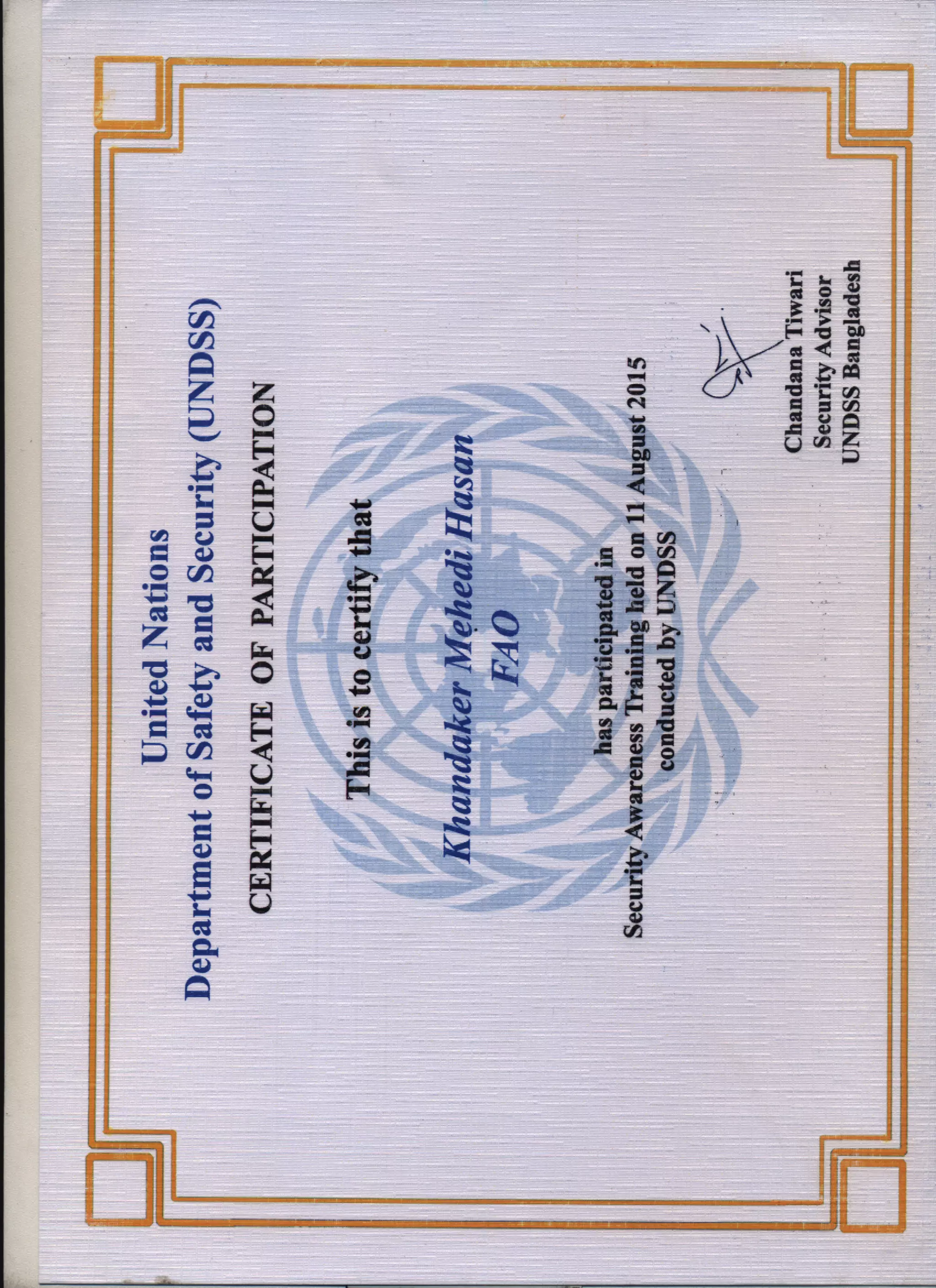 SAT Training Certificate of UNDSS | PDF