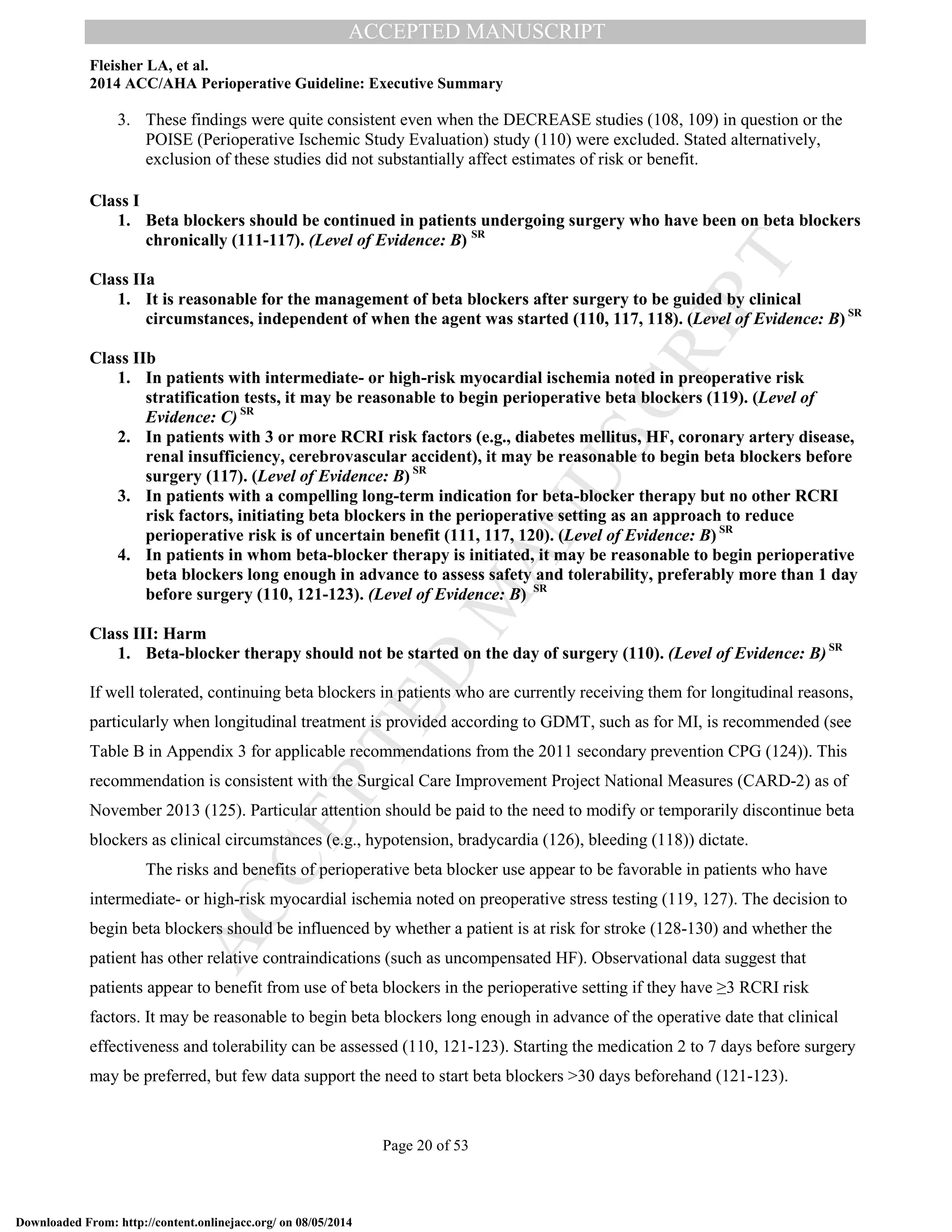 Cardiovascular risk assessment for non cardiac surgery | PDF