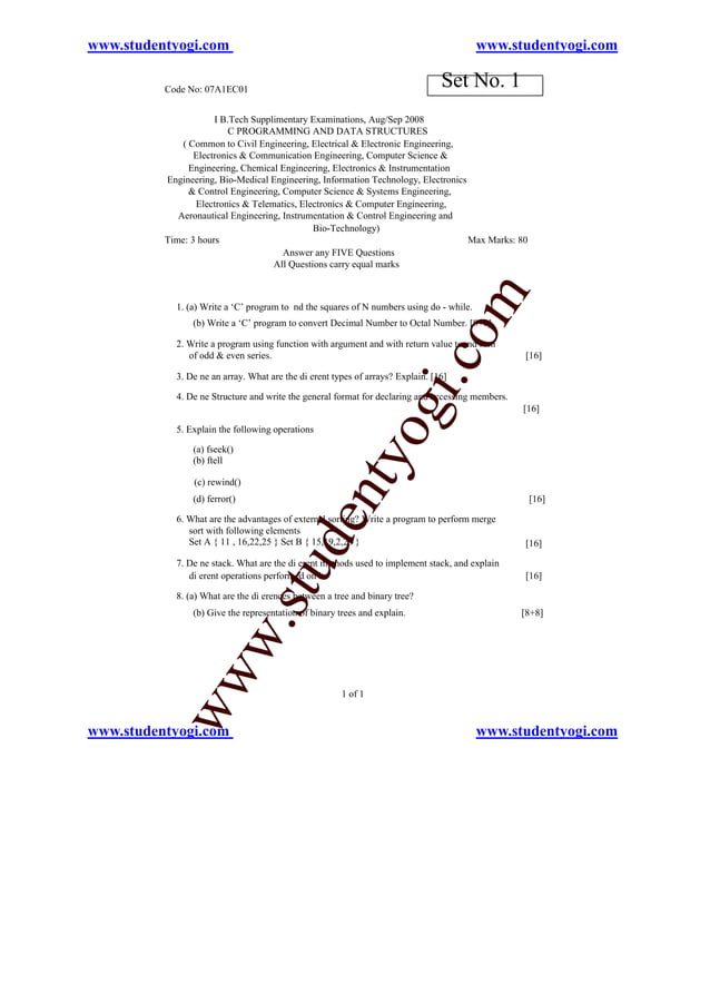 07 A1 Ec01 C Programming And Data Structures | PDF